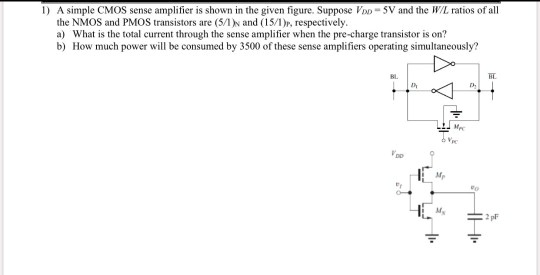 SOLVED: A simple CMOS sense amplifier is shown in the given figure ...