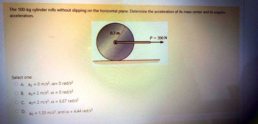 the 100 kg cylinder rolls without slipping on the horizontal plane ...