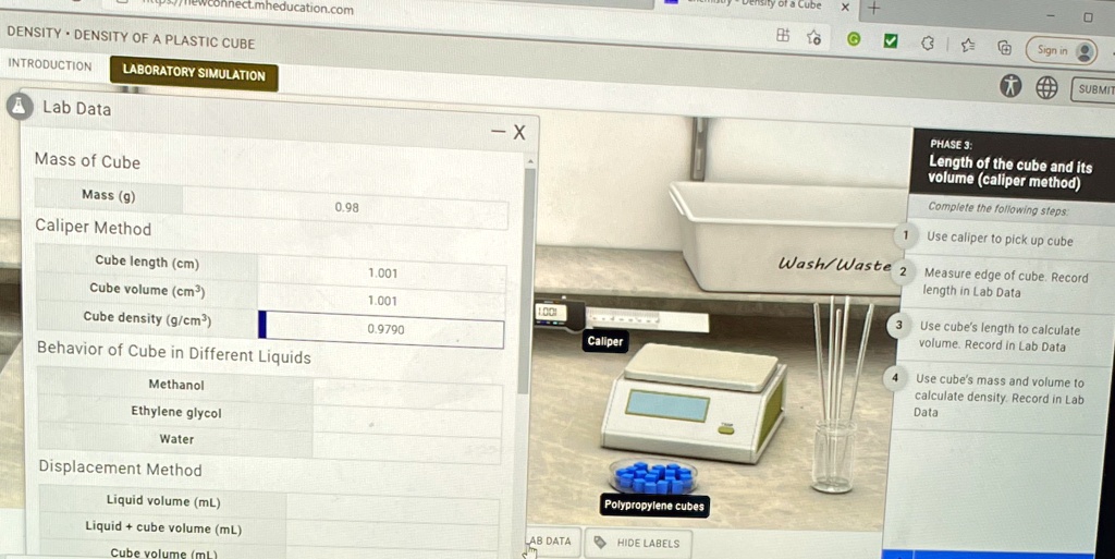 SOLVED: nectmheducation.com DENSITY OF A PLASTIC CUBE INTRODUCTION ...