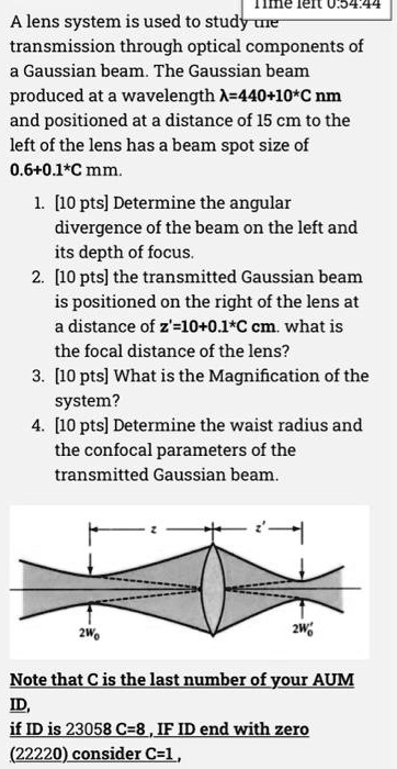 SOLVED: A lens system is used to study u transmission through optical ...