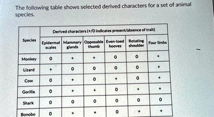 SOLVED: Texts: Draw a phylogenetic tree with the following table. The ...