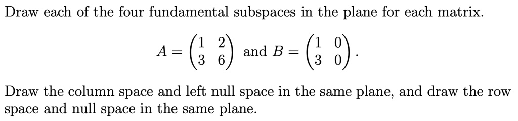 SOLVED: Draw each of the four fundamental subspaces in the plane for each matrix 2 3 6 A = and B ...