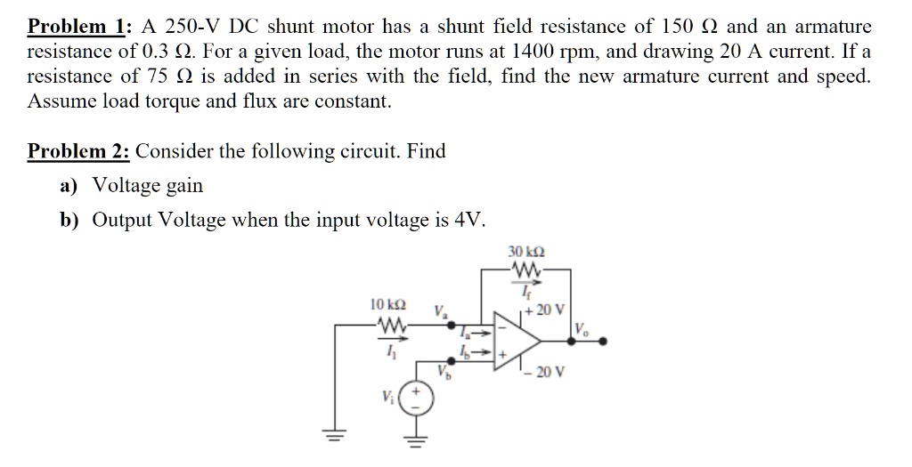 problem 1 a 250 v dc shunt motor has a shunt field resistance of 150 q ...