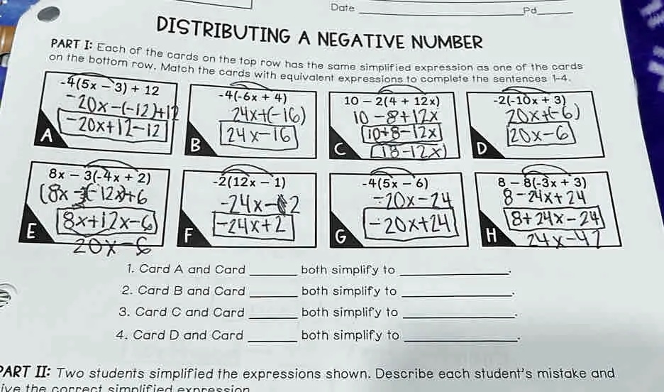 SOLVED: Doie DISTRIBUTING PART [: Each A NEGATIVE NUMBER on (he boitom of the cords on the row ...