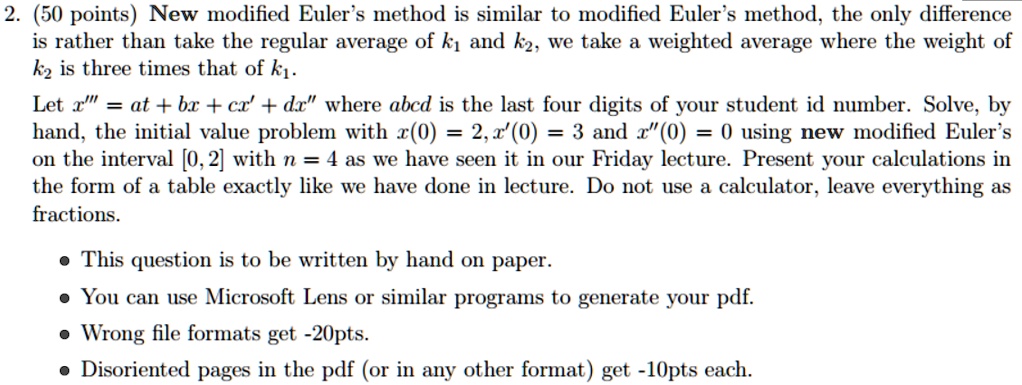SOLVED:(50 points) New modified Euler s method is similar to modified ...