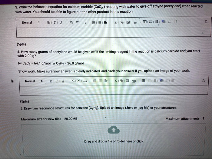 SOLVED: Write the balanced equation for calcium carbide (CaC2 ...