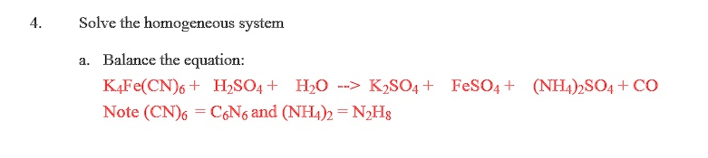 SOLVED:Solve the homogeneous syster Balance the equation: KFe(CN ...