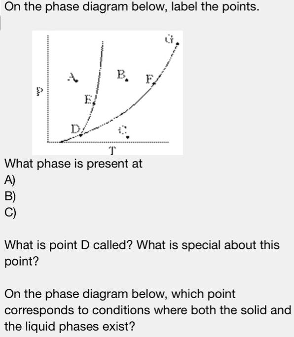 on the phase diagram below label the points what phase is present at a b c what is point d ...