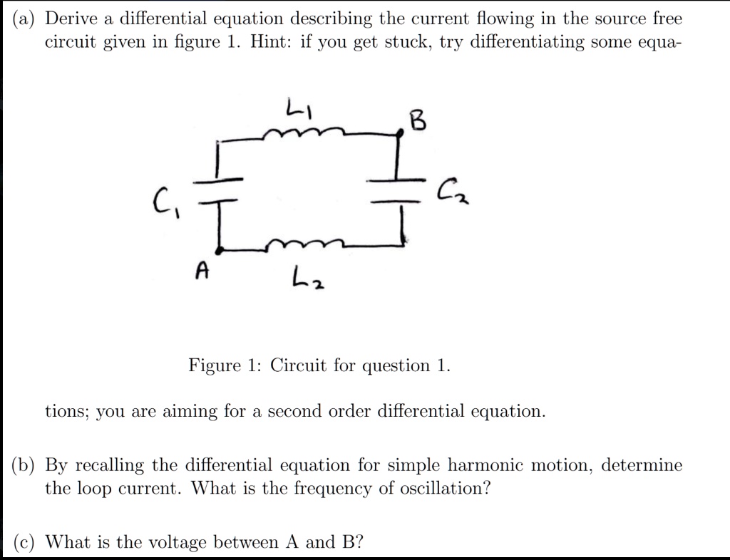 (a) Derive a differential equation describing the current flowing in the source free circuit ...