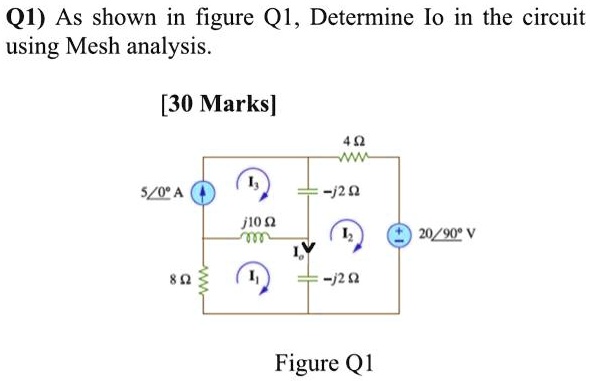 [GET ANSWER] Q1) As shown in figure Q1, Determine Io in the circuit using Mesh analysis. [30 ...