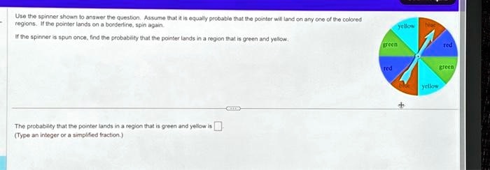 Use the spinner shown to answer the question. Assume that it is equally probable that the ...
