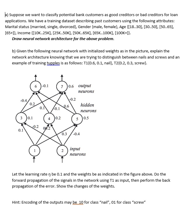 SOLVED: a) Suppose we want to classify potential bank customers as good creditors or bad ...