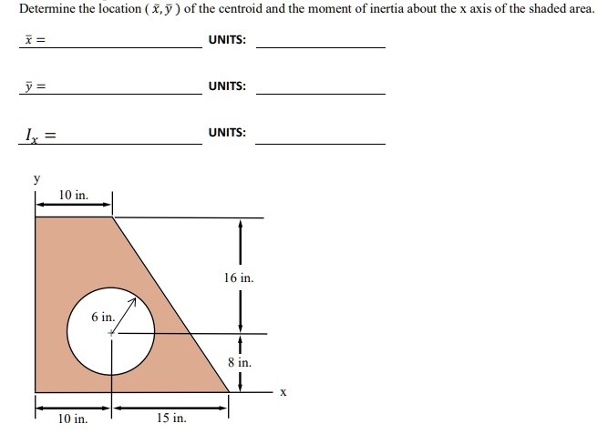 Determine the location ( x, y ) of the centroid and the moment of ...