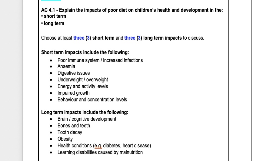 texts ac 41 explain the impacts of poor diet on childrens health and ...