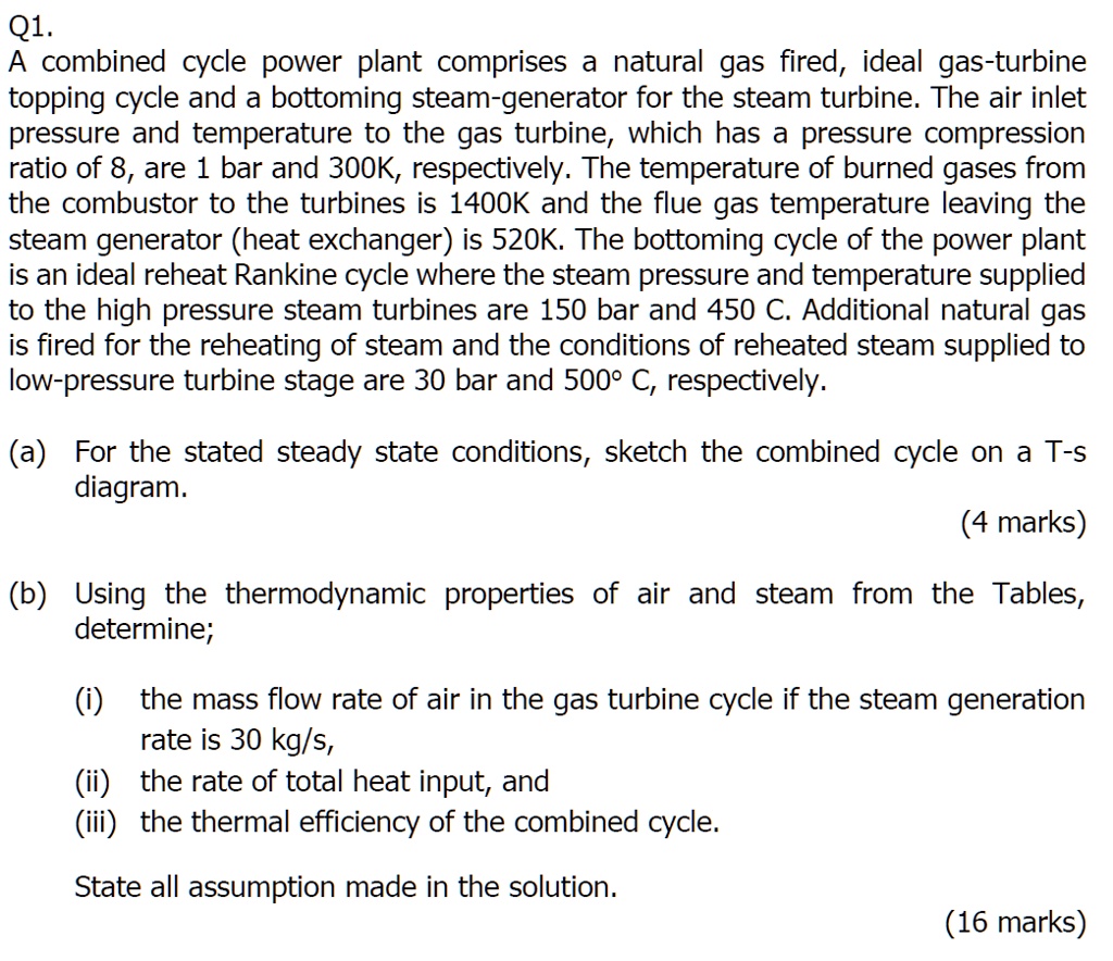 Solved Q1 A Combined Cycle Power Plant Comprises A Natural Gas Fired Ideal Gas Turbine
