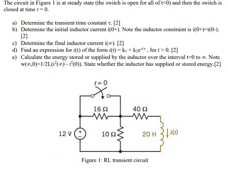 SOLVED: The circuit in Figure 1 is at steady state (the switch is open for all of t