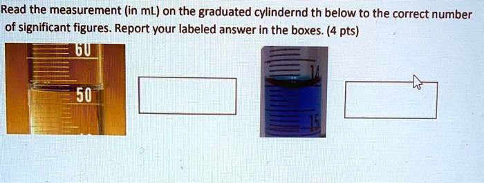 SOLVED: Read the measurement (in mL) on the graduated cylinder and ...