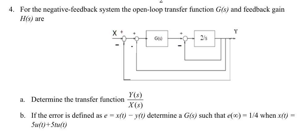 4. For the negative-feedback system, the open-loop transfer function G(s) and feedback gain H(s ...