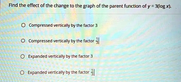 SOLVED: Find the effect of the change to the graph of the parent function of y = 3(log x ...