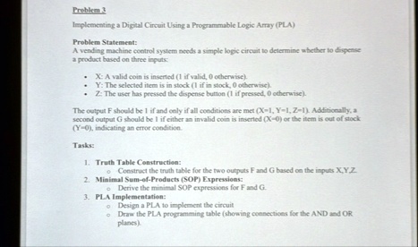 problem 3 implementing a digital circuit using a programmable logic array pla problem statement ...