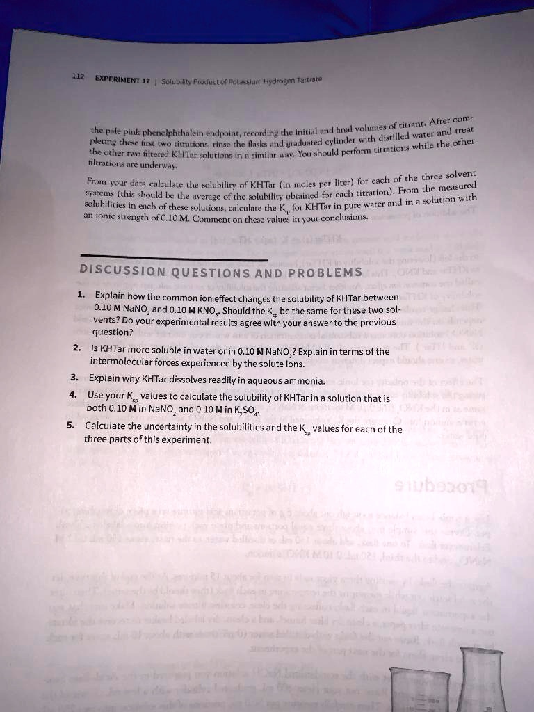 SOLVED: Text: EXPERIMENT 17 Solubility of Potassium Hydrogen Tartrate Complete the experiment by ...
