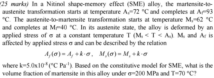 25 marks) In a Nitinol shape-memory effect (SME) alloy, the...