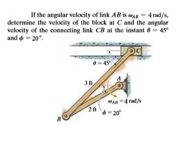 SOLVED: If the angular velocity of link AB is 4 rad/s, determine the velocity of the block at C ...