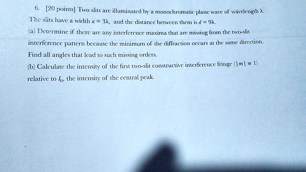 SOLVED: [20 points] Two slits are illuminated by a monochromatic plane ...