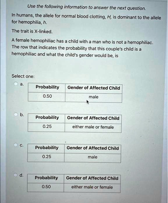 use the following information to answer the next question in humans the ...