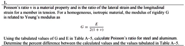 SOLVED: 1. Poisson's ratio v is a material property and is the ratio of ...