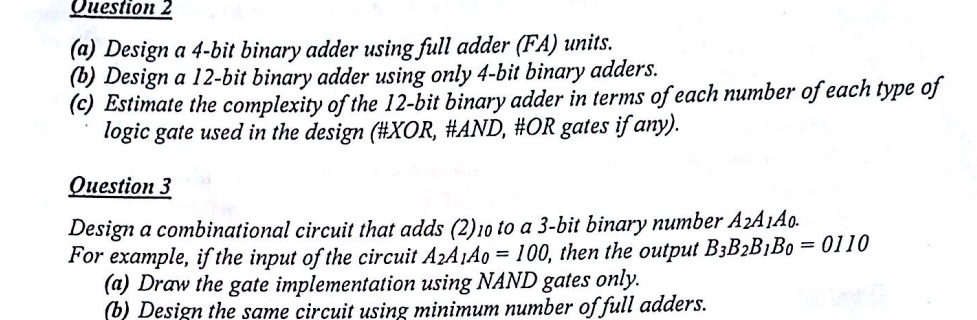 Solved Question 2 A Design A 4 Bit Binary Adder Using Full Adder Fa 2991