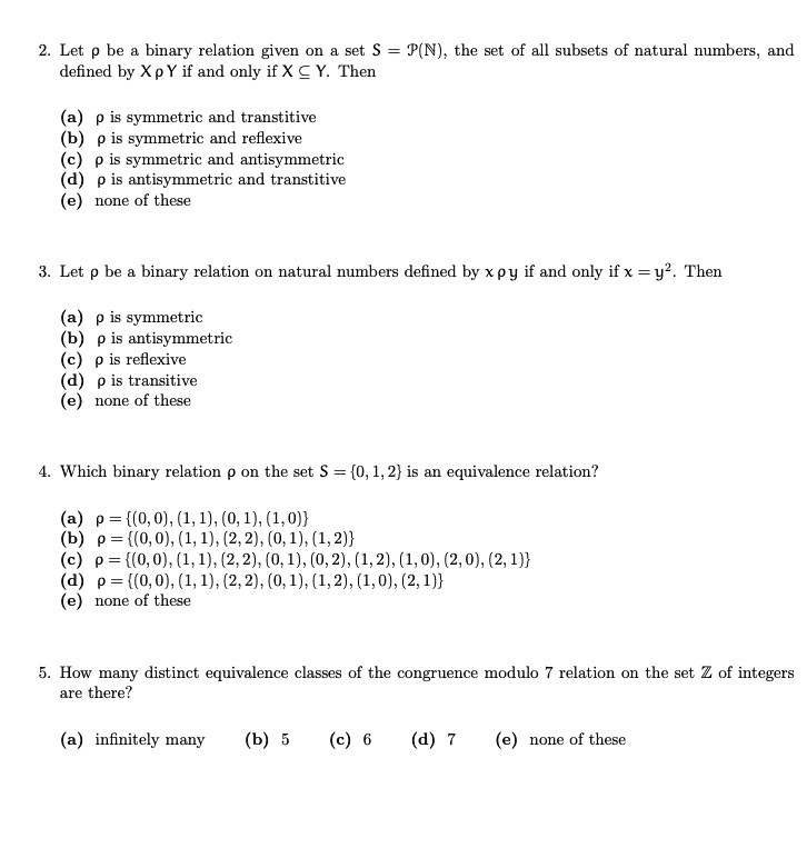 Solved Let The Binary Relation Given On A Set Defined By Xpy If And Only If X ∈ Y Then Pn 5839