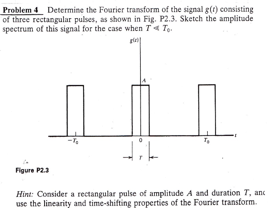 Problem 4 Determine the Fourier transform of the signal g(t) consisting ...