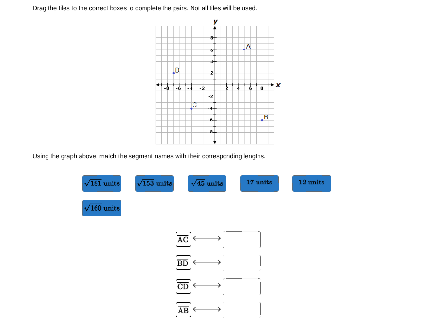 Drag the tiles to the correct boxes to complete the pairs. Not all tiles will be used. Using the ...