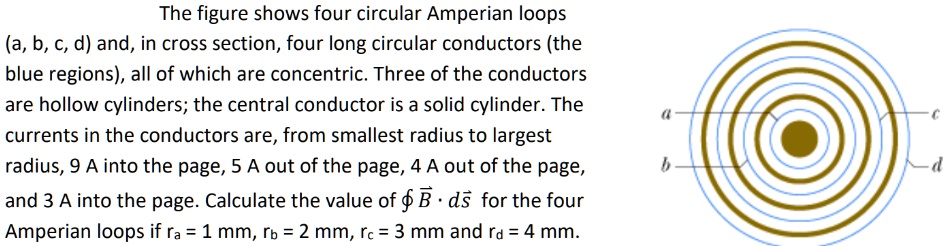 the figure shows four circular amperian loops a b c d and in cross ...