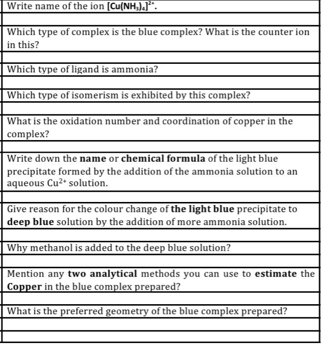 SOLVED: Write name of the ion [Cu(NH;) Which type 0f complex is the ...