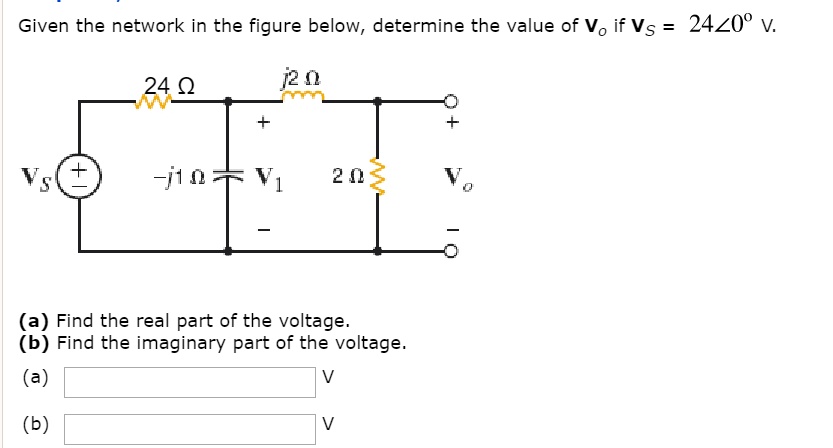 SOLVED: Given the network in the figure below, determine the value of V. if Vs = 240 v 24.0 i2 ...