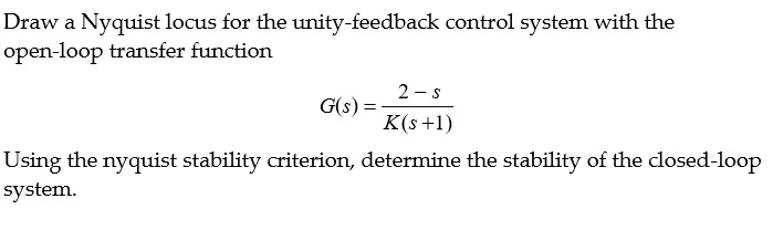 SOLVED: Draw a Nyquist locus for the unity-feedback control system with the open-loop transfer ...