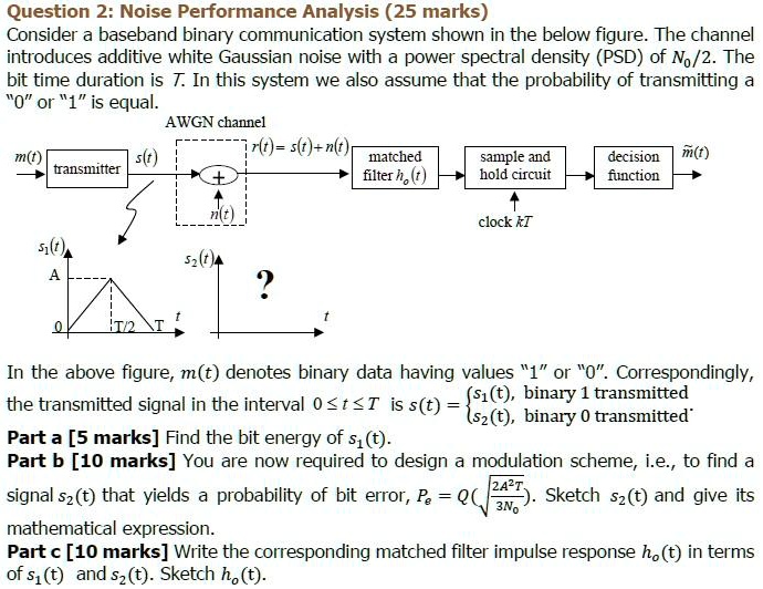 Question 2: Noise Performance Analysis (25 marks) Consider a baseband binary communication ...