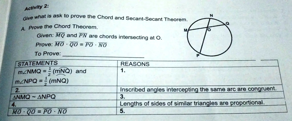 SOLVED: Activity 2: Give what is asked to prove the Chord and Secant ...