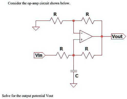 SOLVED: Consider the op-amp circuit shown below Vout Solve for the output potential Vout