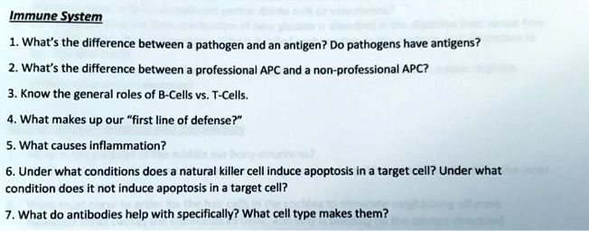 SOLVED: Immune System What' the difference between pathogen and an ...