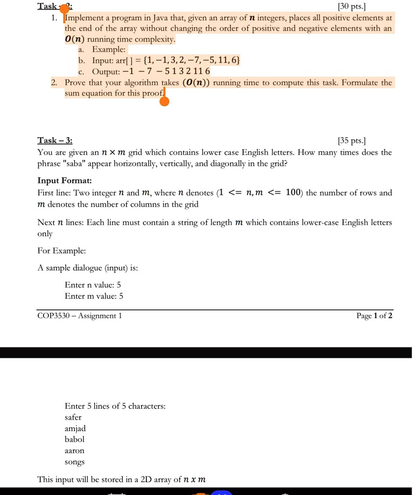 Task 30 Pts Implement A Program In Java That Given An Array Of N Integers Places All 6702