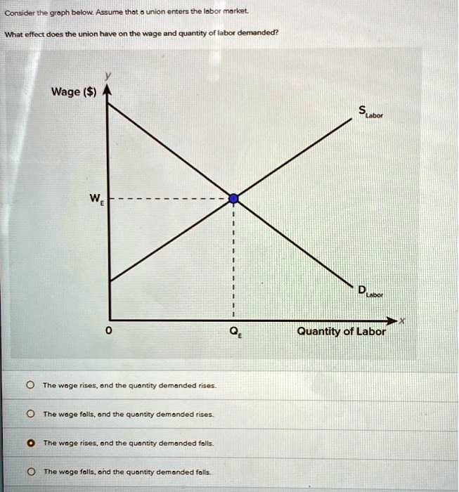 Consider the graph below. Assume that a union enters the labor market. What effect does the ...