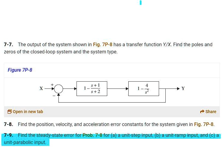 SOLVED: Problem 7-9 7-7. The output of the system shown in Fig. 7P-8 has a transfer function Y/X ...