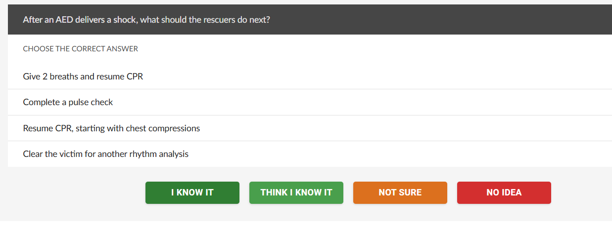 After an AED delivers a shock, what should the rescuers do next? CHOOSE ...