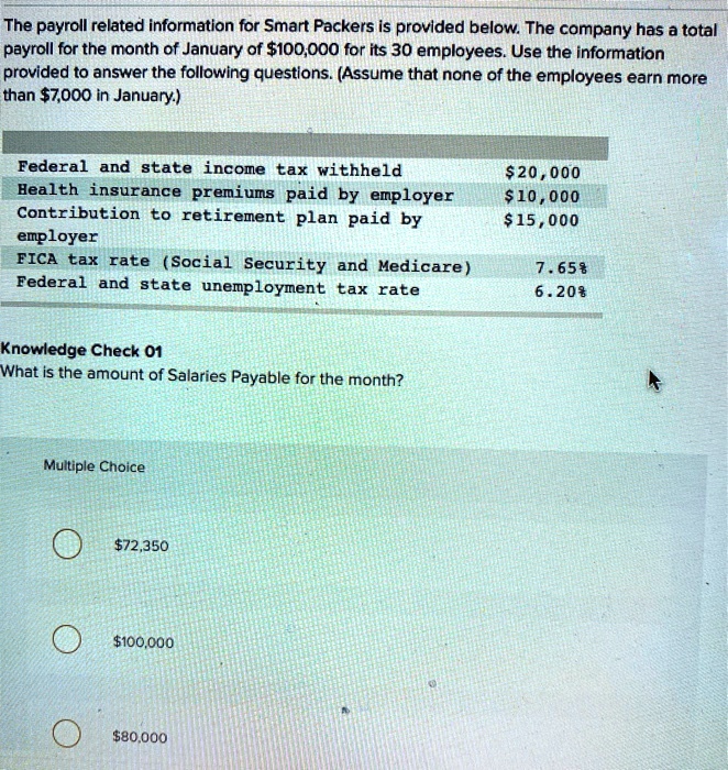 SOLVED: The payroll related information for Smart Packers is provided below. The company has a ...