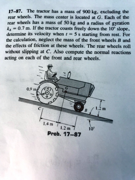 The tractor has a mass of 900 kg, excluding the rear wheels. The mass ...