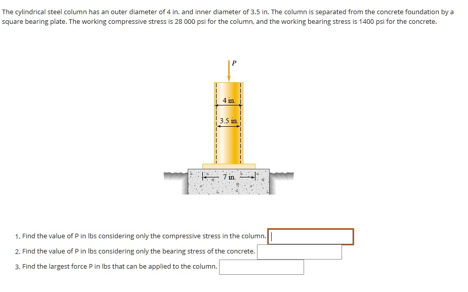 The cylindrical steel column has an outer diameter of 4 in. and inner ...