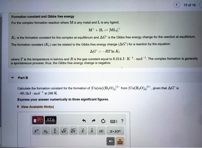 Formation constant and Gibbs free energy For the complex formation ...